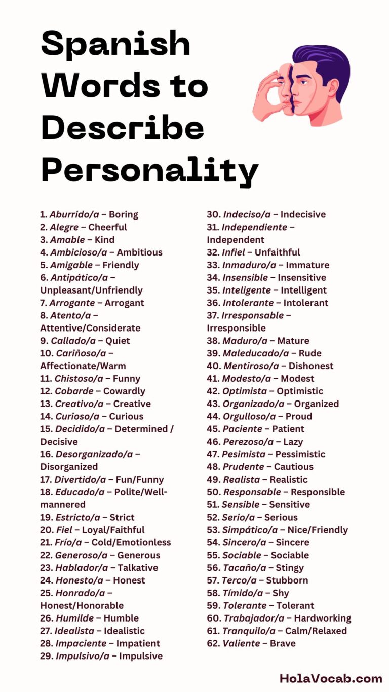 62 Spanish Words to Describe Personality – Hola Vocab – Spanish Word of ...